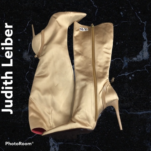 Judith Leiber | Shoes | Judith Leiber Gold Satin Kneehigh Boots | Poshmark